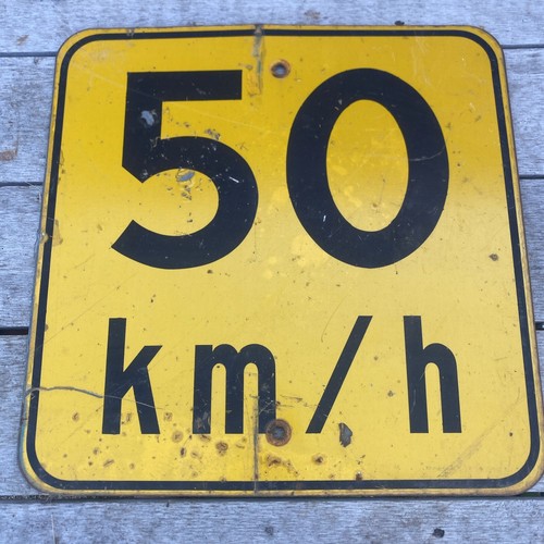 Real Retired 50 Km/h Yellow Metal Road Street Sign Single Sided 18”x18 ...