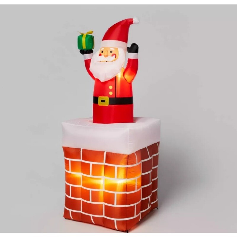 6' LED Animated Santa in Chimney Christmas Inflatable Decoration Red ...