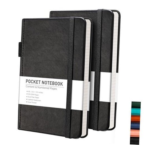 Pocket Notebook, 2-Pack, A6 Mini Notebook Journal, Small Lined Black ...