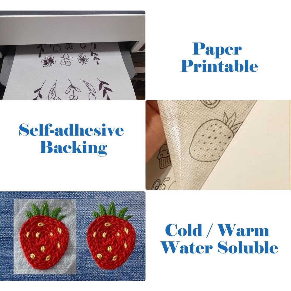 24PCS Sticky Water Soluble Embroidery Stabilizer Sheets - 8.3"x11.7 ...