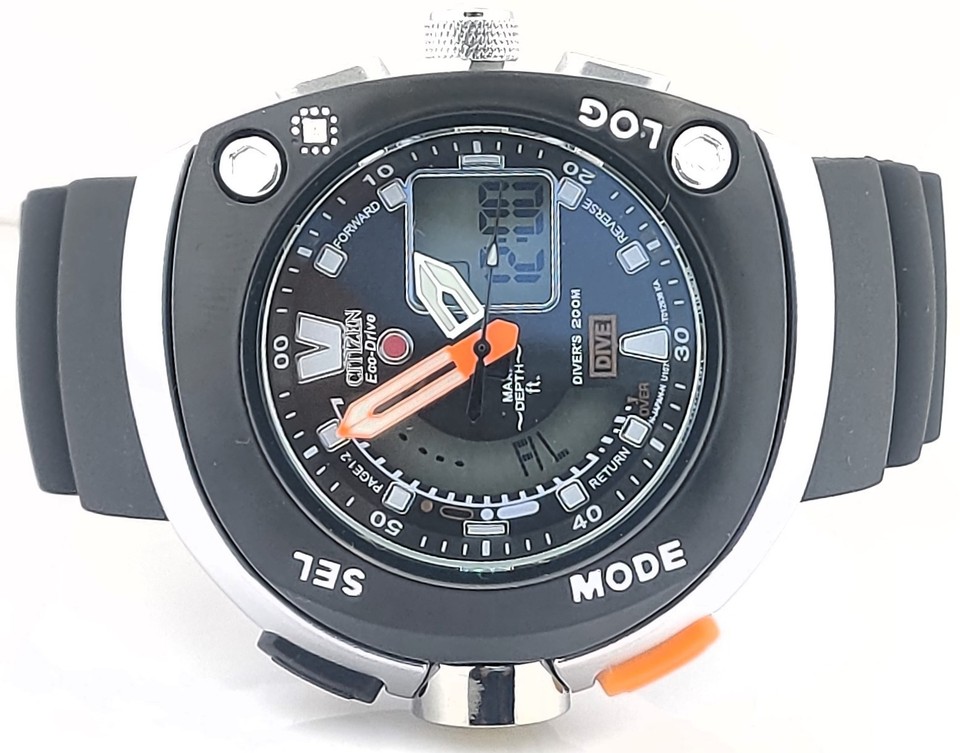 Citizen Eco-Drive Aqualand Diver Watch 200m Analog Digital Orange Strap ...