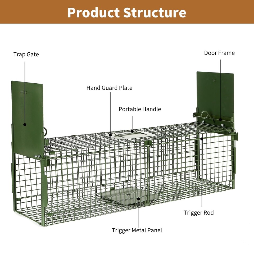 40” 2 Door Live Animal Trap, Easy Set and Release Animal Trap, Live ...