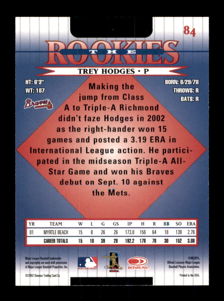 2002 Donruss The Rookies - Trey Hodges - On Card Autograph | eBay