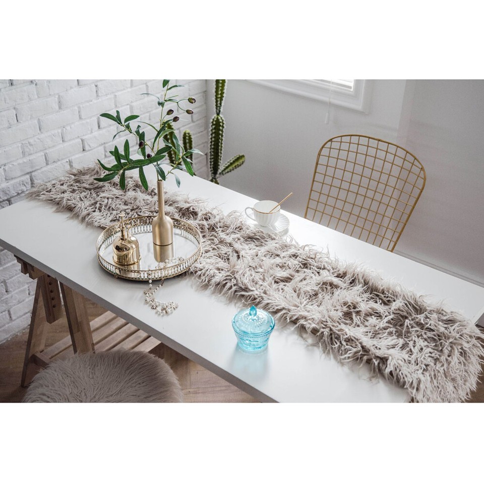 Long Shaggy Fuzzy Fur Faux Artificial Wool Table Runner European Table ...