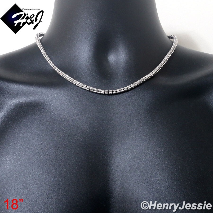 18"-24"MEN SOLID 925 STERLING SILVER 4MM DIAMOND-CUT ICE LINK CHAIN ...