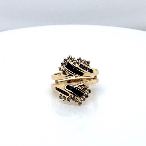 14K Yellow Gold Diamond and Blue Sapphire Ring Insert | eBay