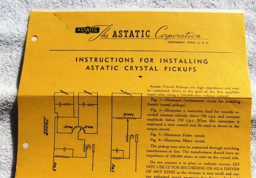 ASTATIC B-16 Tru-Tan Tone Arm INSTALLATION EQUALIZATION B-2 Crystal ...