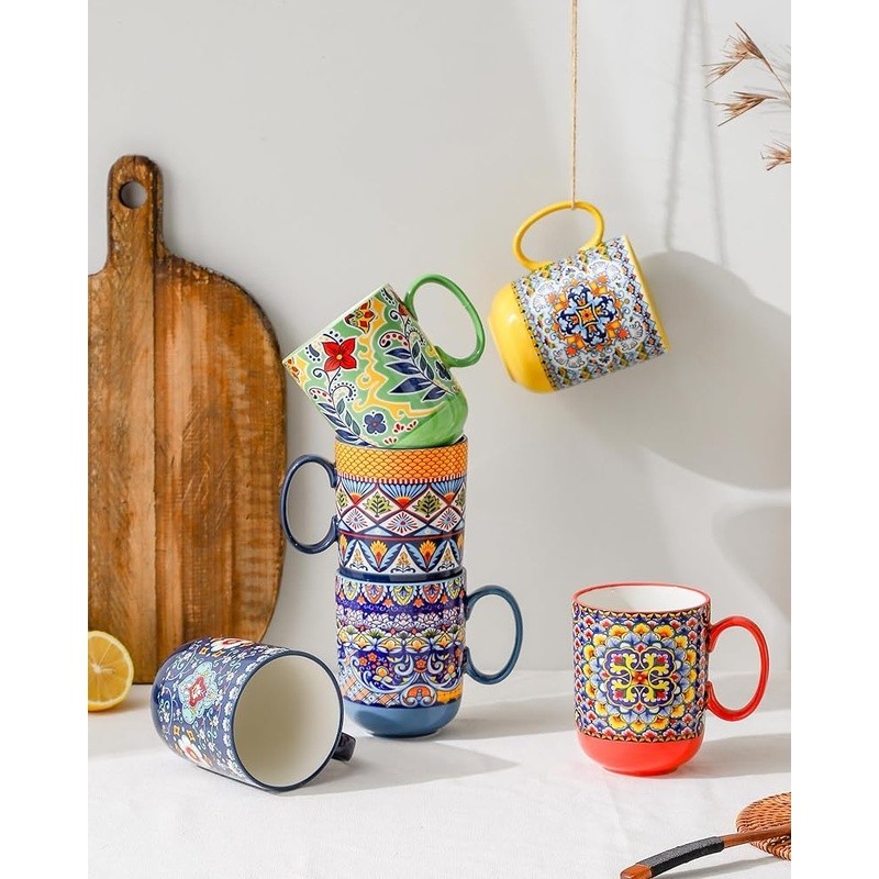 Handmade Porcelain Mugs Set Geometric Design Dishwasher Microwave Safe ...