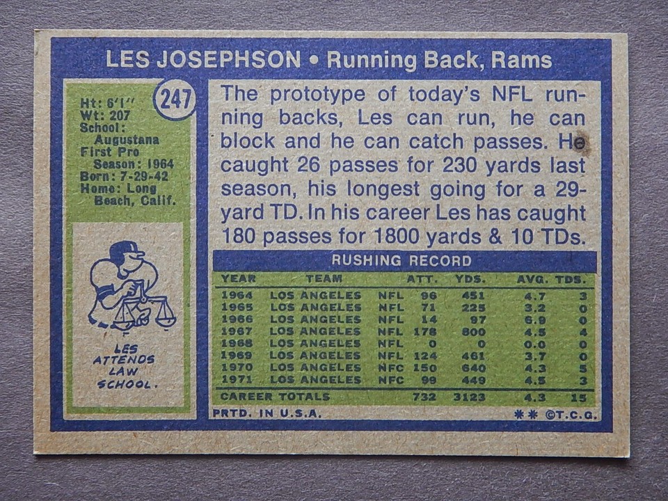Les Josephson #247 Topps 1972 Football Card (Los Angeles Rams) *VG | eBay