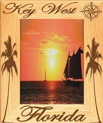Key West Florida With Compass Laser Engraved Wood Picture Frame ...