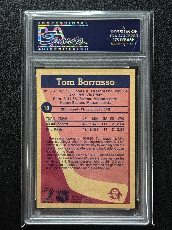TOM BARRASSO PSA 9 1984 O-PEE-CHEE OPC HOCKEY #18 ROOKIE CARD RC MINT ...