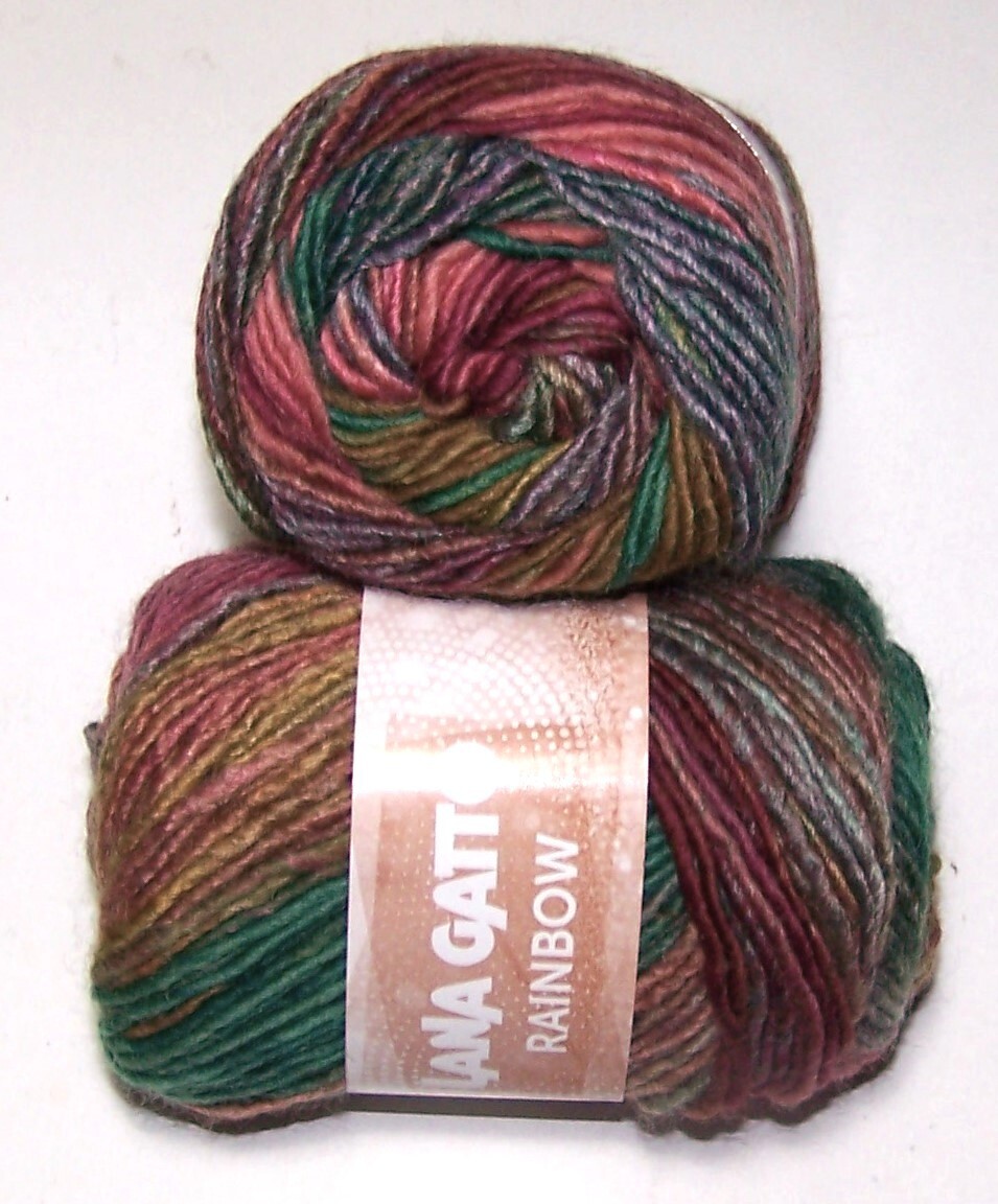 10 balls Lana Gatto RAINBOW Gradient Wool Blend DK Yarn #8070 GREEN ...
