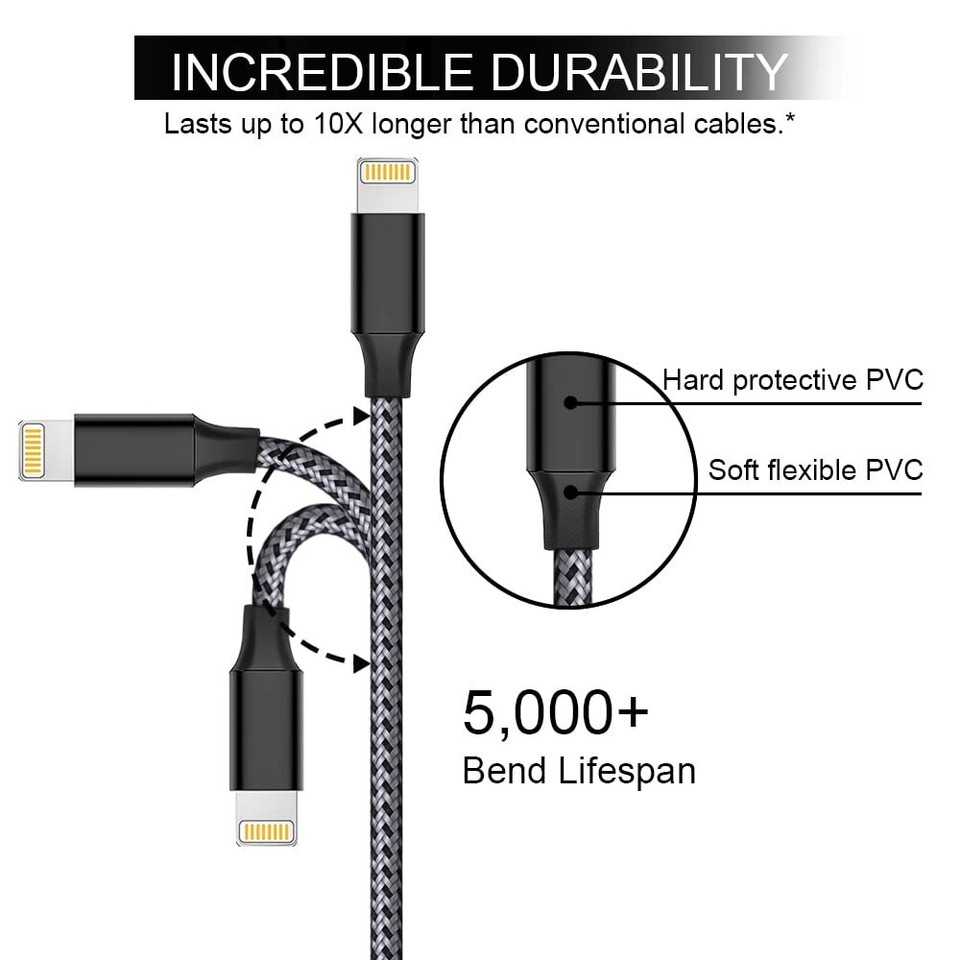 Original USB Fast Charger Cable Cord For iPhone 14 13 12 11 Pro Max X 8 ...
