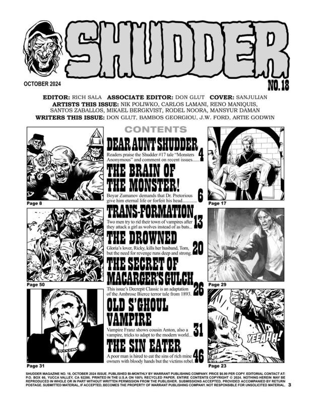 SHUDDER MAGAZINE #18 OCT 2024 NEW UNREAD WARRANT PUBS SANJULIAN COVER ...