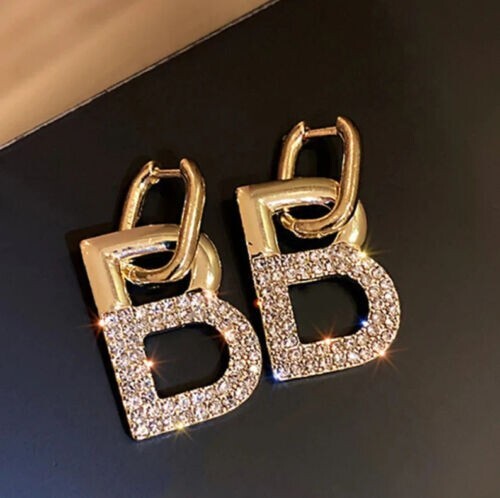 0.30Ct Lab Created Diamond 'B' Initial Letter Earrings 14K Yellow Gold ...
