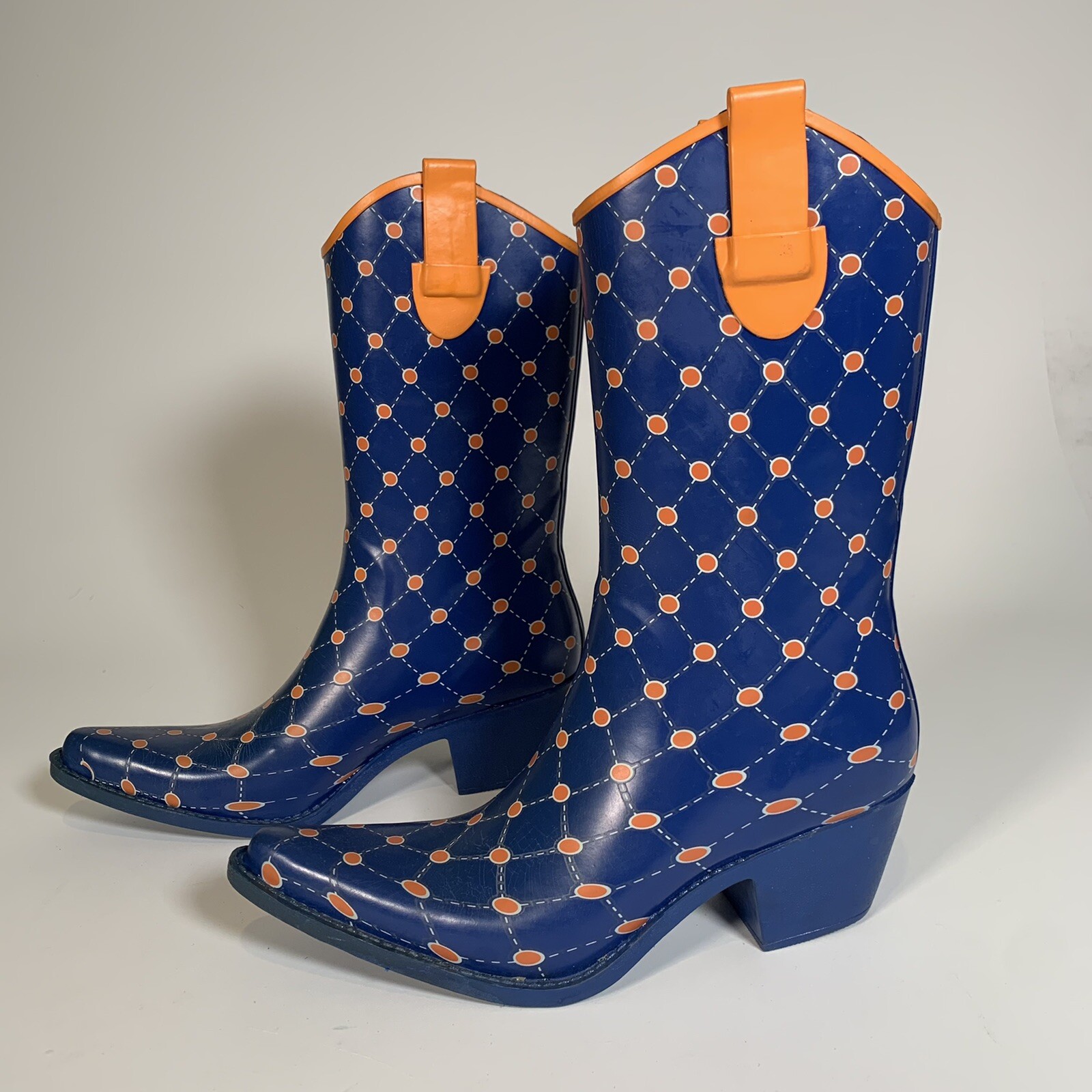 Stadium Stompers Cowgirl Rain Garden Boots Blue Orang… - Gem