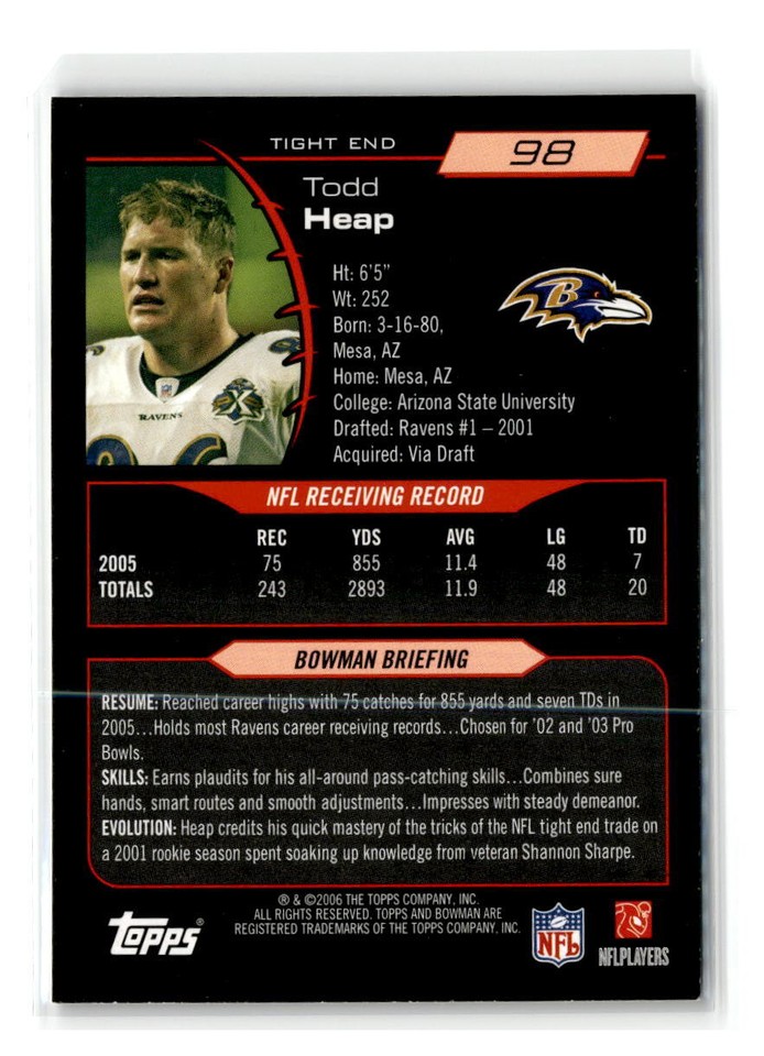 2006-Bowman -#98-Todd Heap -Baltimore Ravens | eBay