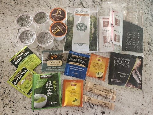 21 Pc Lot Of Single Hotel Decaffeinated Coffee Pods K Cups Tea Packets ...