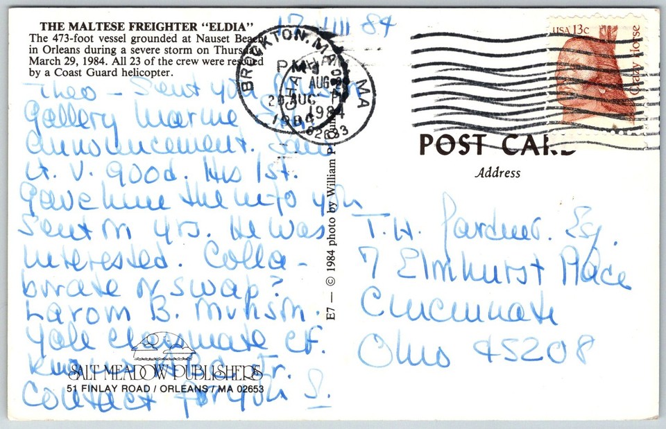 Maltese Freighter Eldia 1984 Postcard Grounded at Nauset Beach | eBay