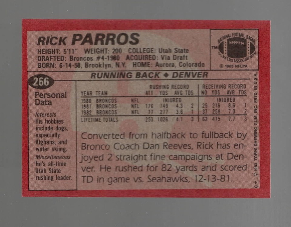 1983 Topps #266 Rick Parros Excellent/NM | eBay