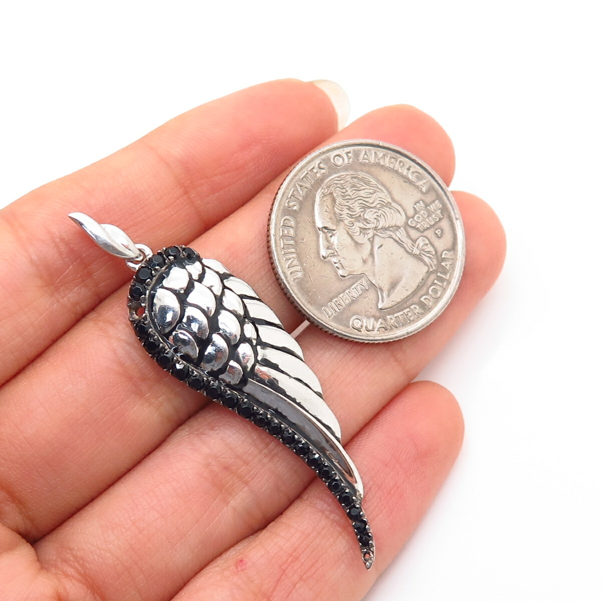 925 Sterling Silver Melanite Gem Wing Design Pendant | eBay