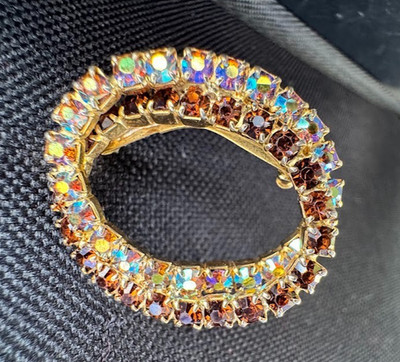Vintage Double Circle Brooch Pin Brown Amber & A/B Rhinestones | eBay