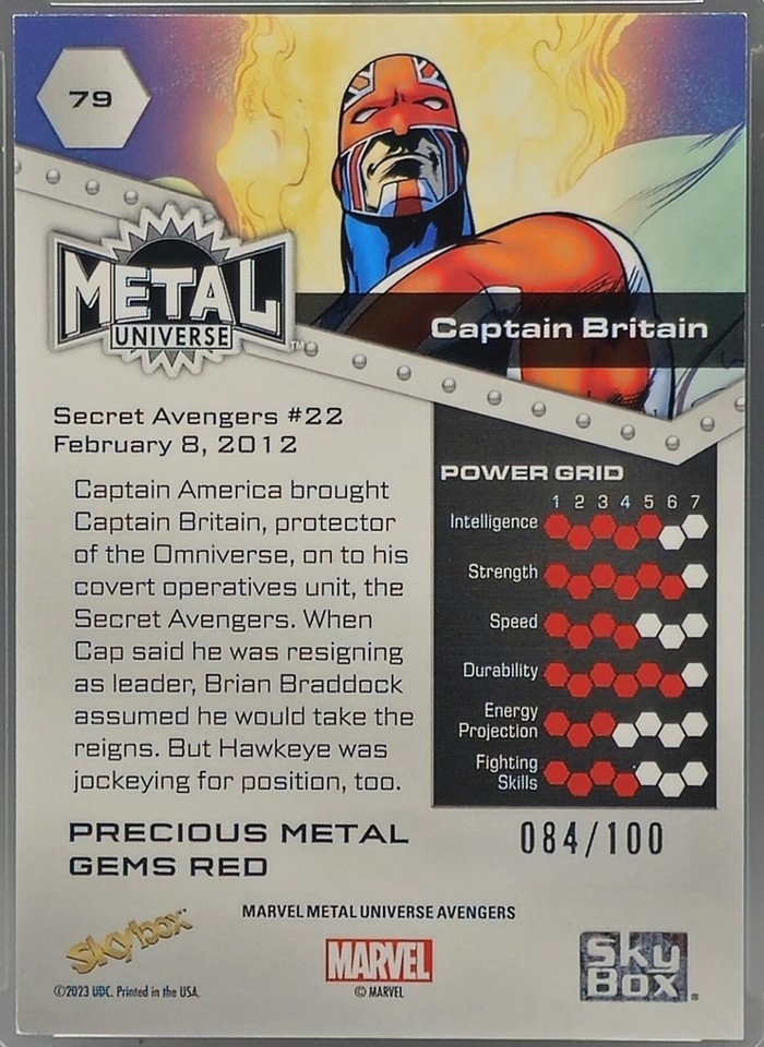 Captain Britain Red PMG /100 2024 Skybox Metal Universe Precious Metal ...
