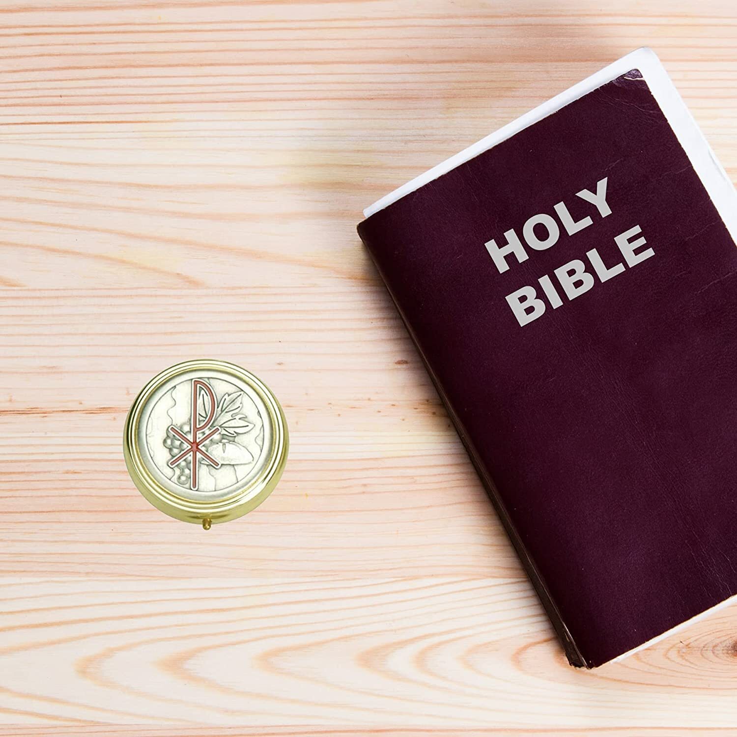 Chi Rho PYX with Bread and Grapes, Communion Wafers Host Container, 2 1 ...