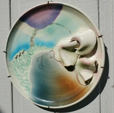 VINTAGE 1973 FUTURISM ABSTRACT POTTERY HANGING PLATTER PLATE MODERNIST ...