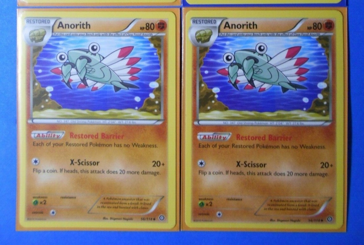 3x Claw Fossil Anorith 100/114 (2 reverse holo) & 3x Anorith 56/114 NM ...