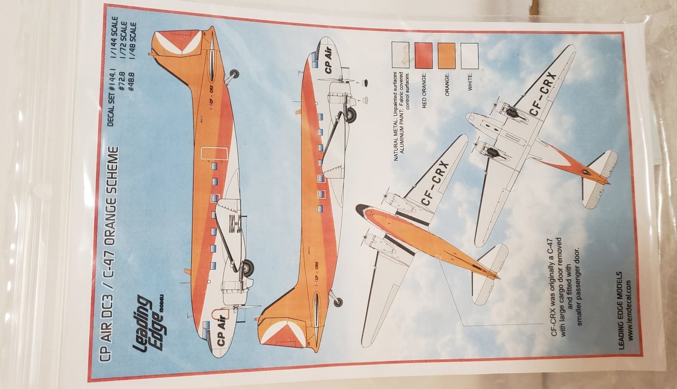 1/144 Leading Edge Models decals 144.1 CP Air DC-3/C-47 Orange Scheme ...