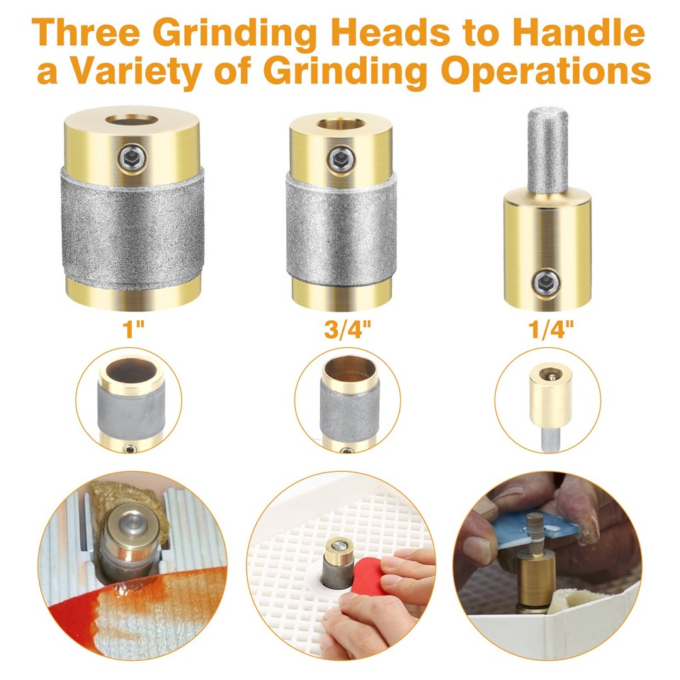 Glass Grinder Bits Set 3pcs Diamond Grinding Head Brass Core for ...