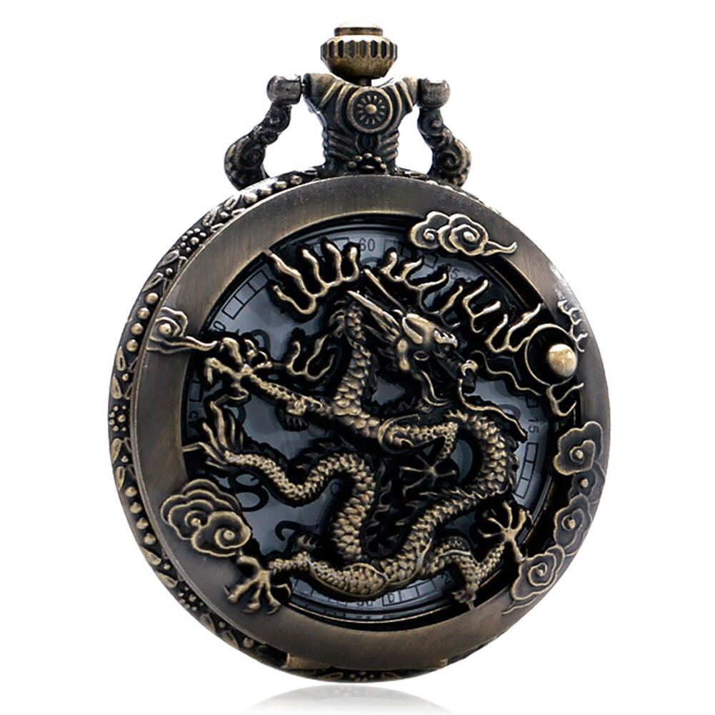 Bronze Antique Chinese Style Dragon Pocket Watch with Necklace Chain ...