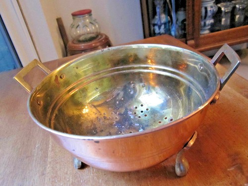 Vintage Colander small copper Colander w/Brass handles & Feet, 3.5 ...