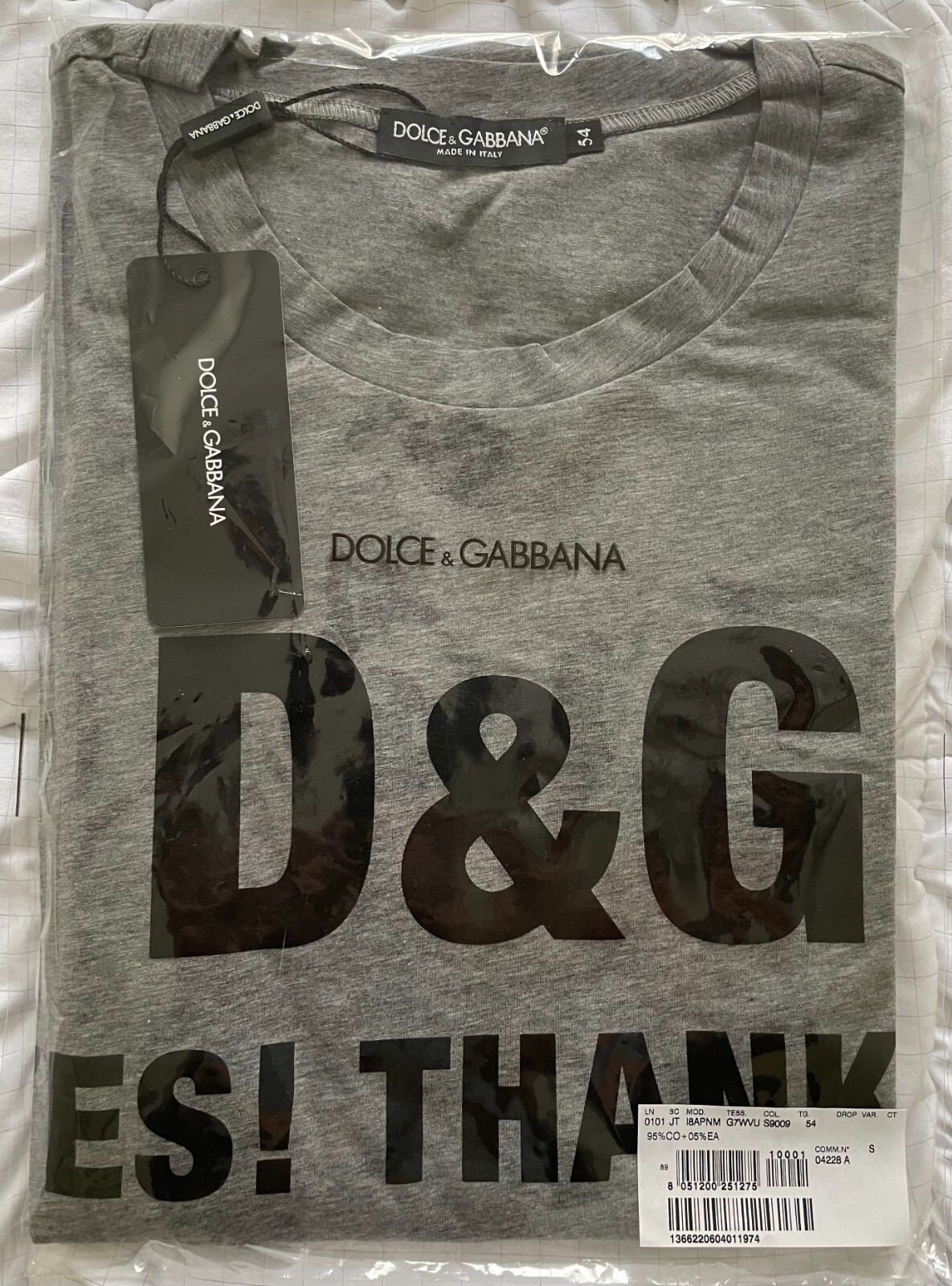 DOLCE AND GABBANA BRAND NEW SEALED "YES! THANKS!" MENS TSHIRT SIZE 54 ...