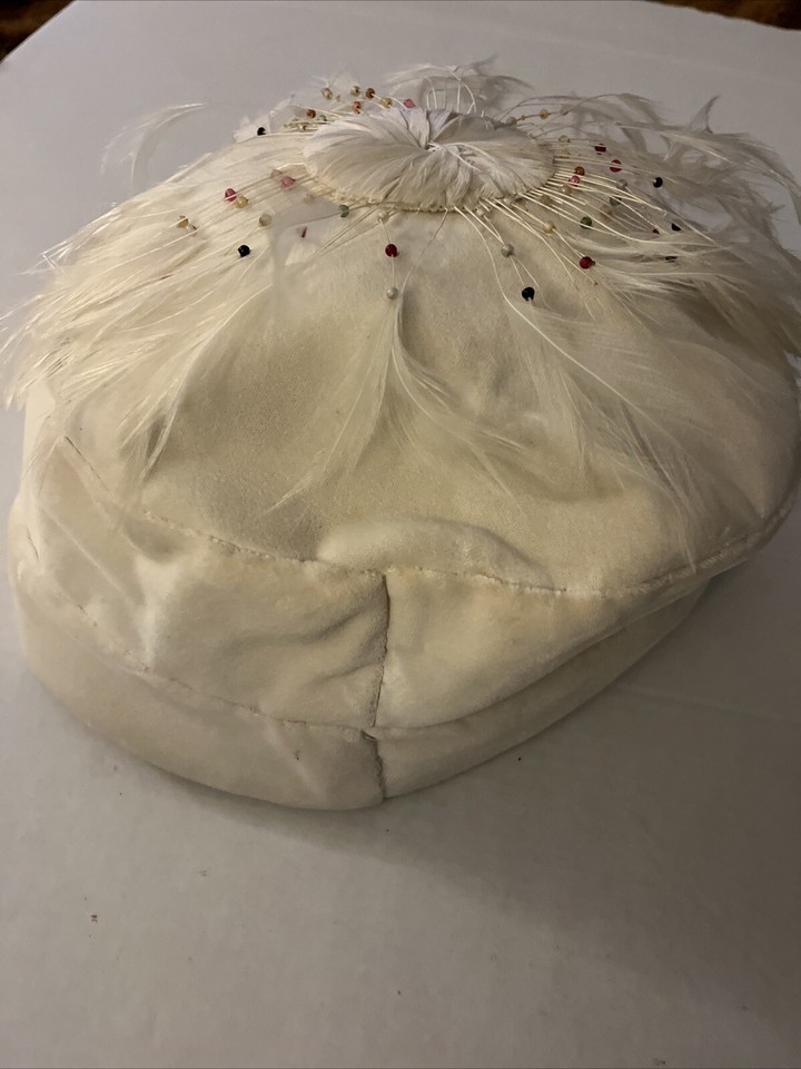Vintage Pillbox Hat Pill Box Feathers White 60s | eBay