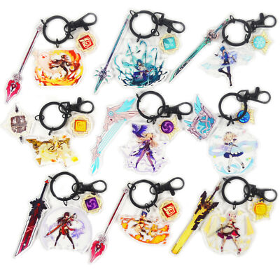 Genshin Impact Ganyu Zhongli Keqing Hutao Acrylic Keychain Key Ring ...