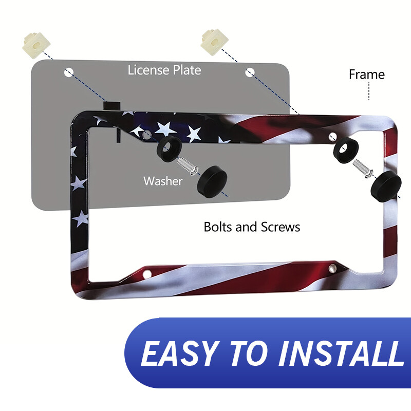 American Flag License Plate Frame Black 2 Pack Universal Aluminum Front ...