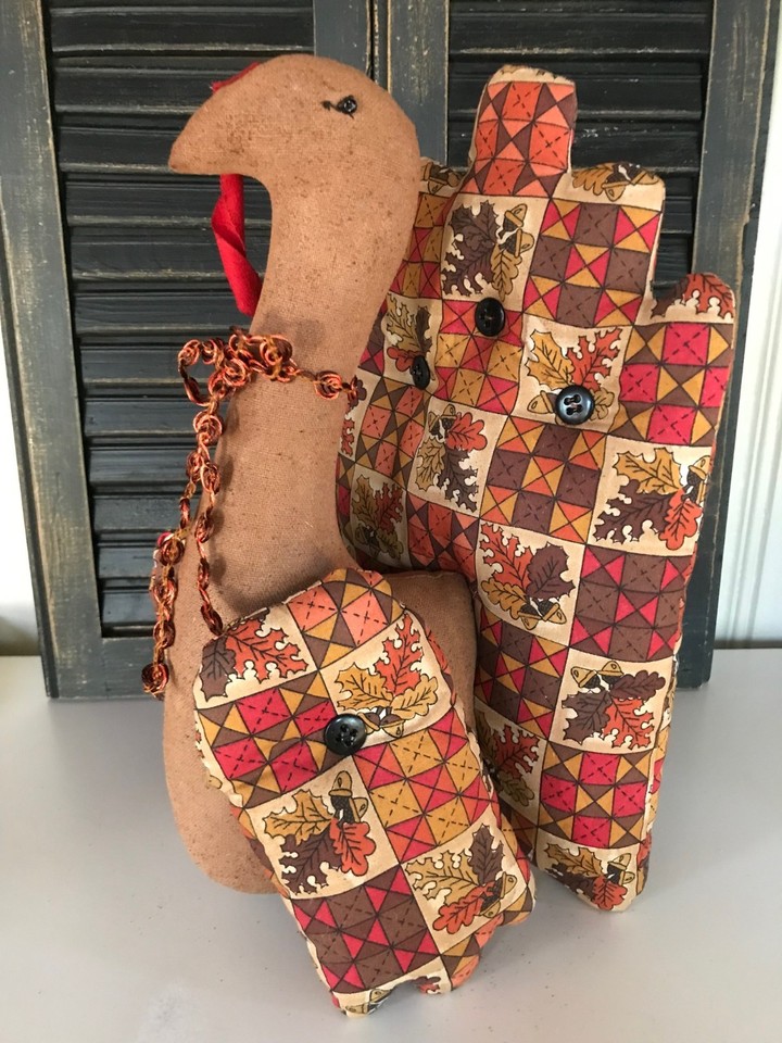 Primitive Autumn Fall Thanksgiving Turkey Doll Vintage Fabric Tail ...