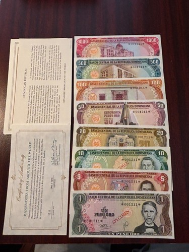 Dominican Republic Specimen Banknote Set (1–1000 Pesos) UNC #001211 – 8 ...
