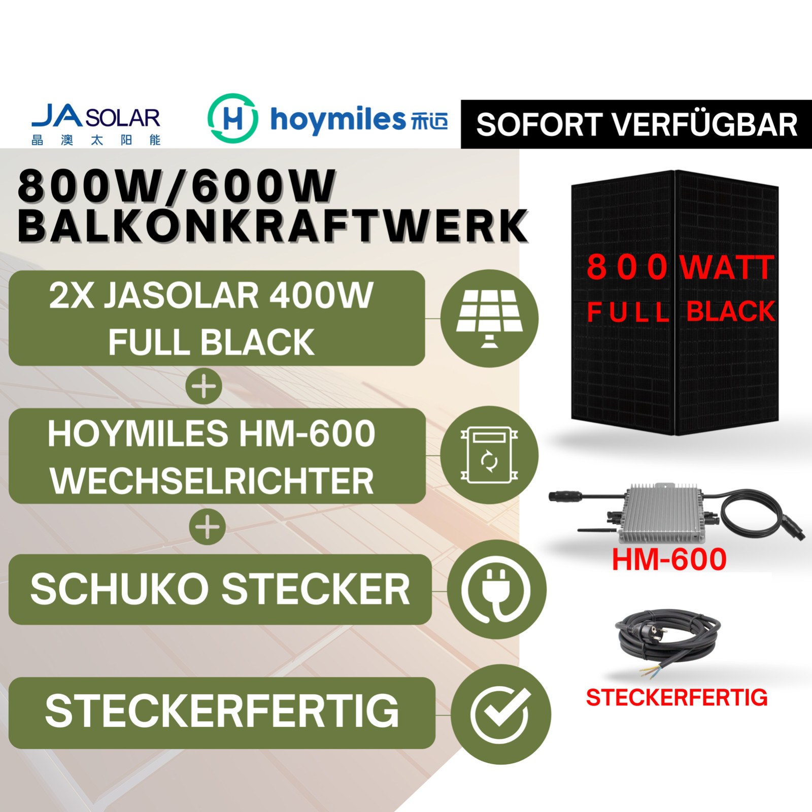 800W/600W Balkonkraftwerk JASOLAR/HOYMILES - Solaranlage