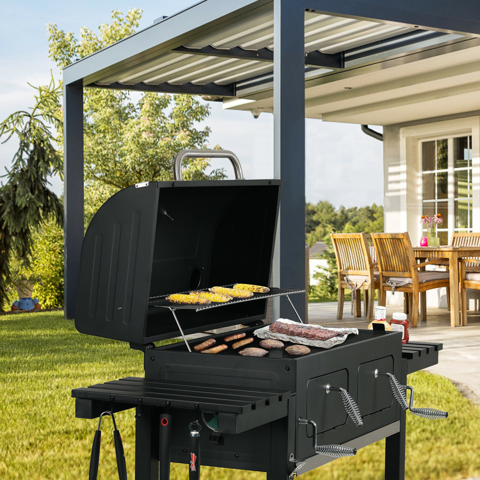 Oversize Charcoal BBQ Grill Liftable Charcoal Tray Backyard Patio ...