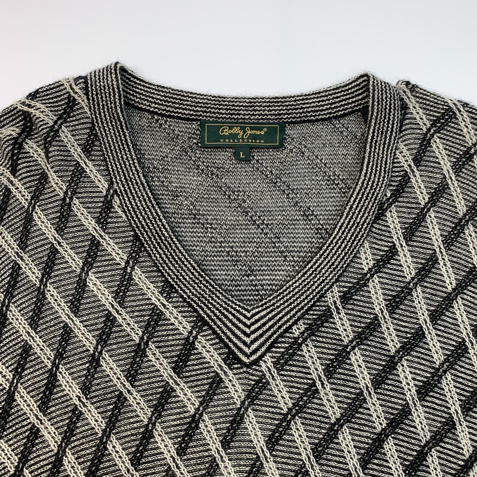 Bobby Jones Alpaca Sweater Mens L Large Gray Black V Neck Knit Dolman ...