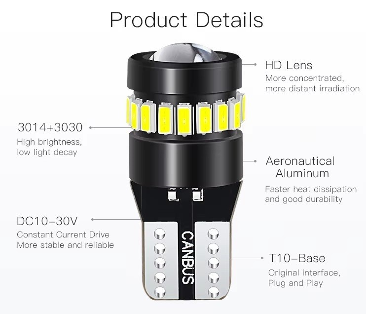 4X 501 T10 Led Bulbs Side Light Error Free Canbus 19 Smd W5W Xenon ...