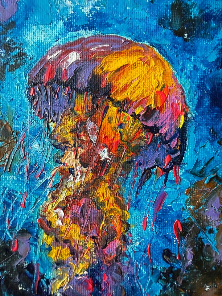 Jellyfish Painting Ocean Original Art Small Abstract Wall Art Seascape ...