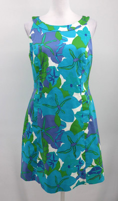 Vtg Talbots Dress Womens 12P Blue Green Floral Sleeveless Fit Flare ...