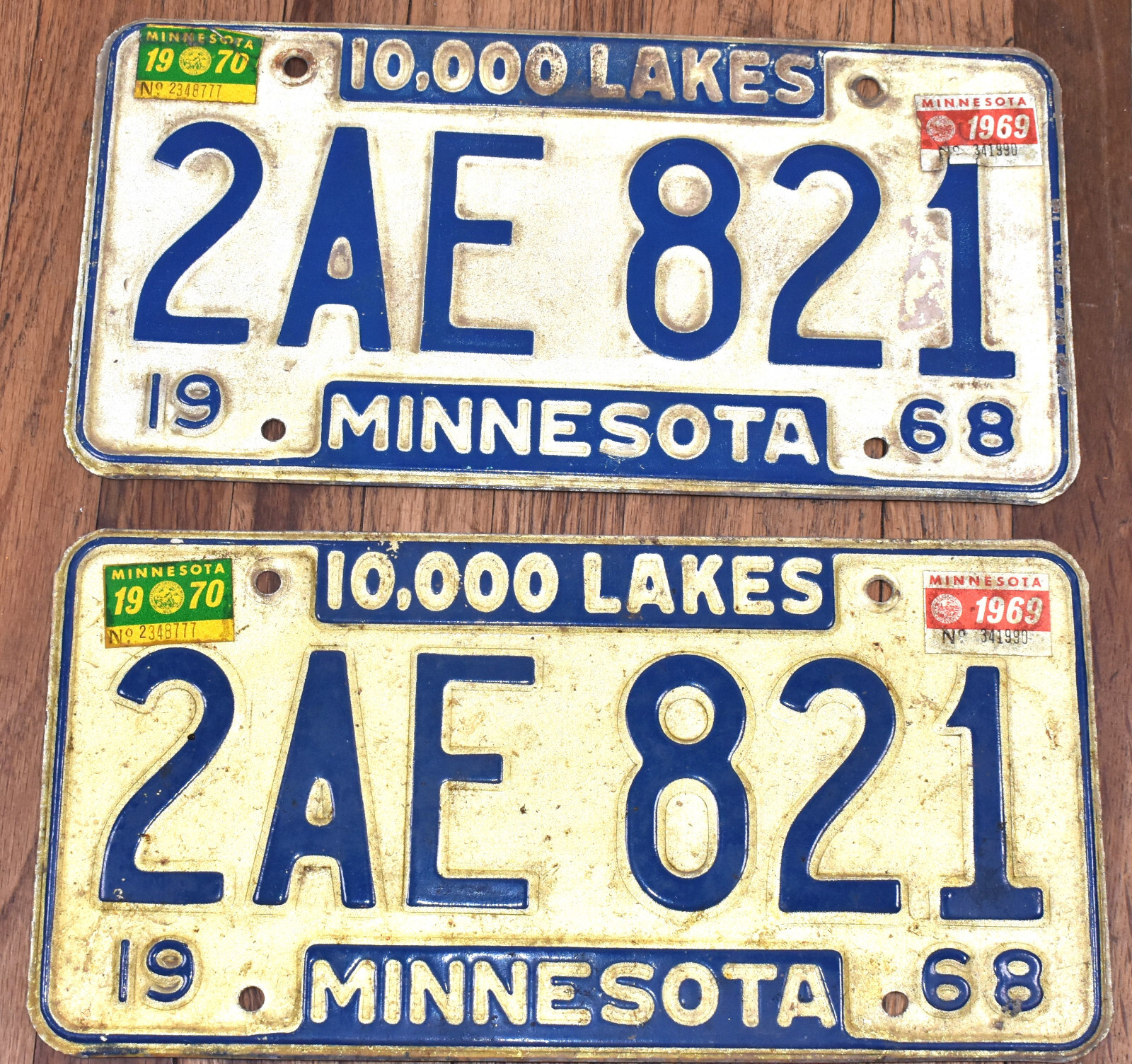 Pair of Vintage 1968 Minnesota 10000 Lakes License Plates Tags 2AE 821 ...