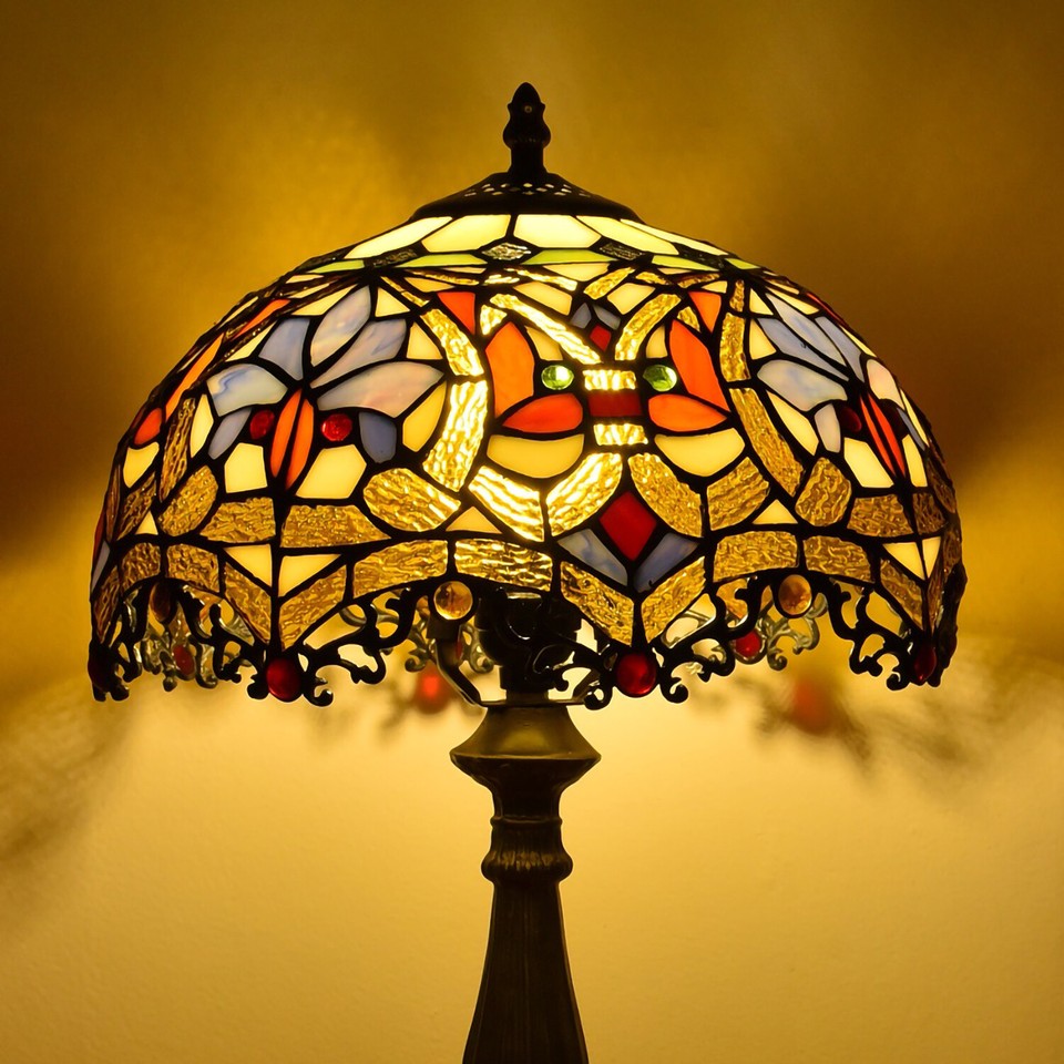 Tiffany Style Table Lamps Handcrafted Stained Glass Art Light Bedside ...