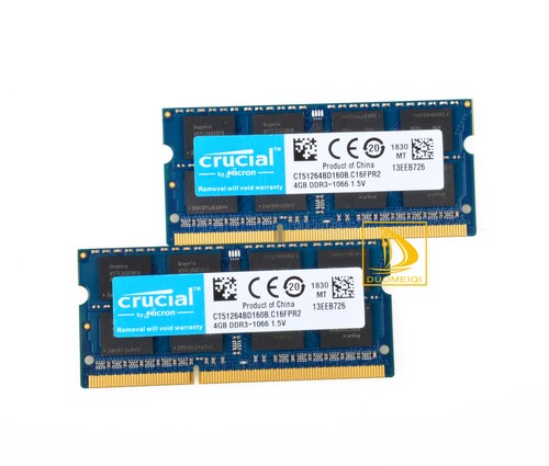 Crucial 2x 4GB 2RX8 PC3-8500S DDR3 1066Mhz SODIMM Laptop Memory RAM ...