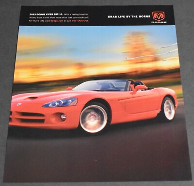 2003 Print Ad Dodge Viper SRT-10 Red Car Grab Life by the Horns 500hp V ...